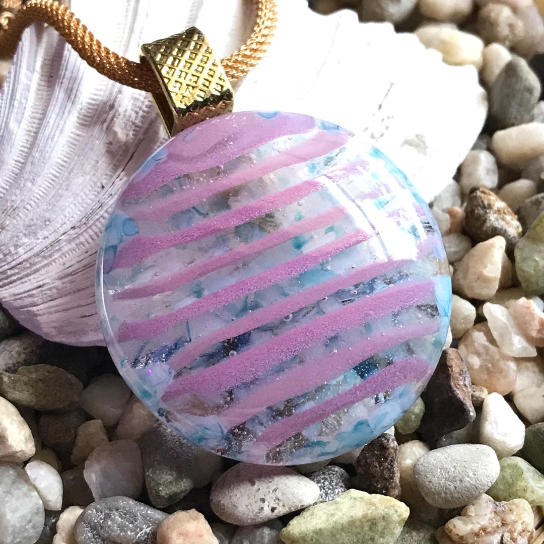 Pendant Glow in the Dark Jewelry Blue Pink Purple Gold Fused Glass ...