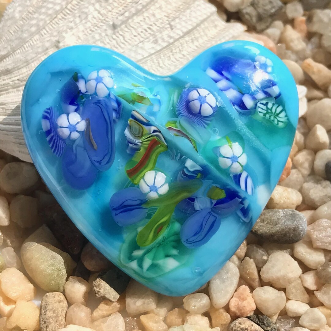 Glass Pocket Heart Woman Mother Daughter Sister Green Ocean Blue Beach ...