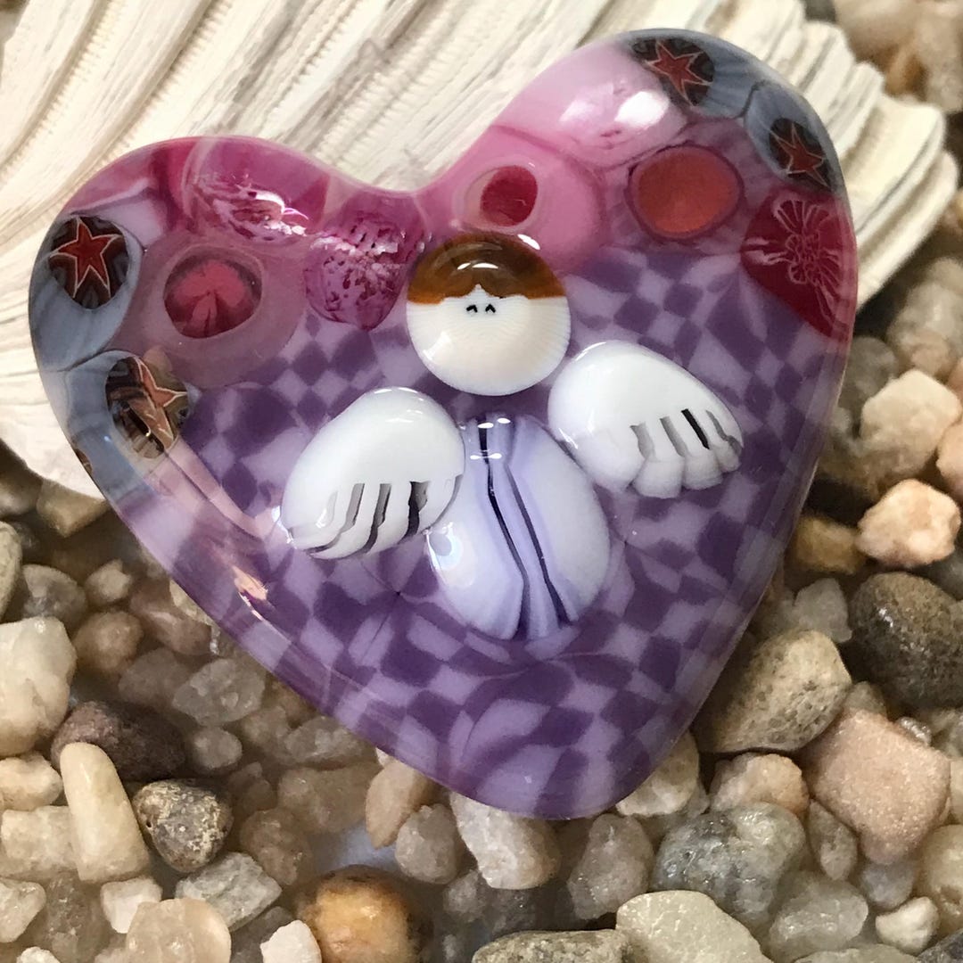 Holiday Angel Wings Fused Glass Pocket Heart: Prayers Love Memorial ...