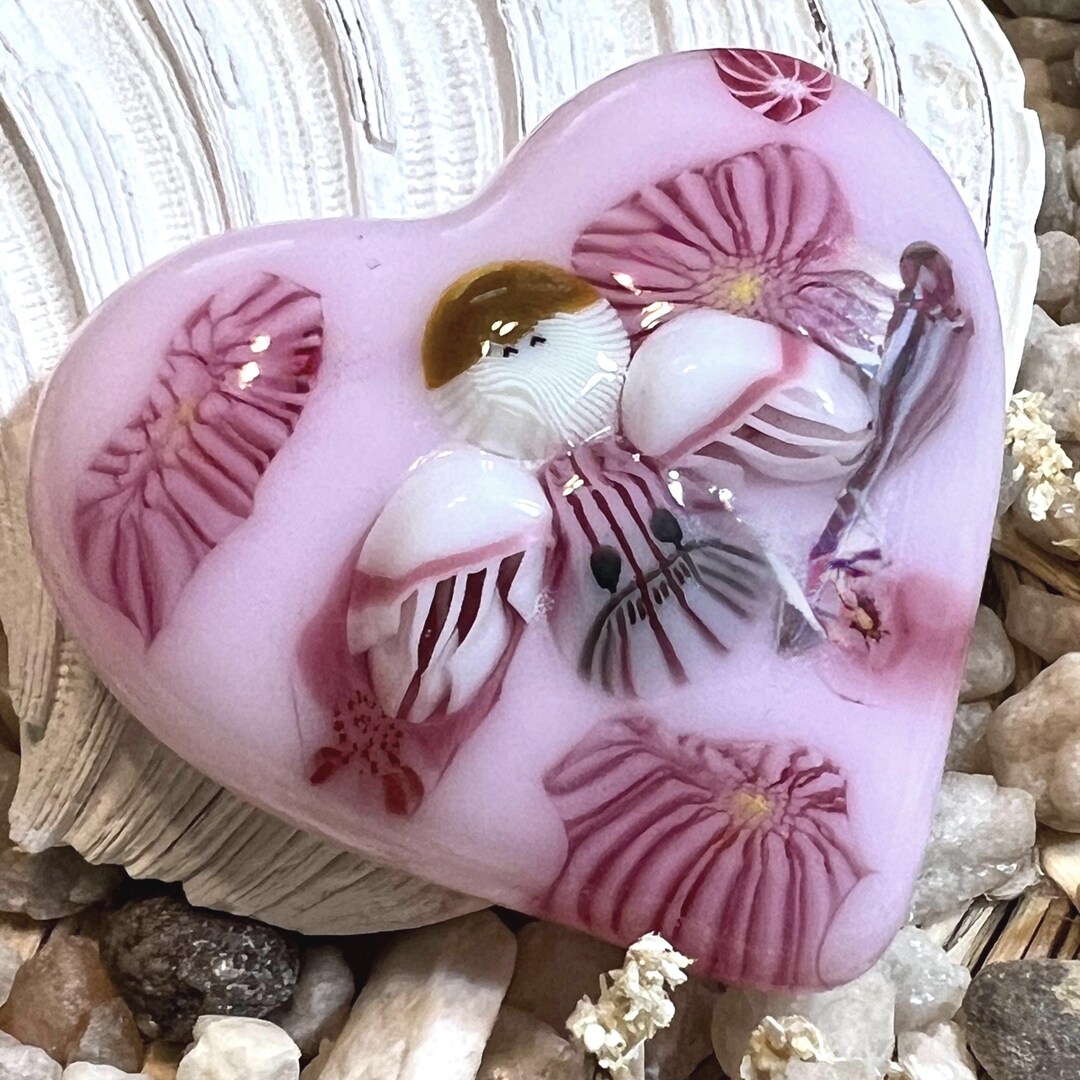 Angel Wings Handmade Fused Glass Pink Pocket Heart: Flower Murrini ...