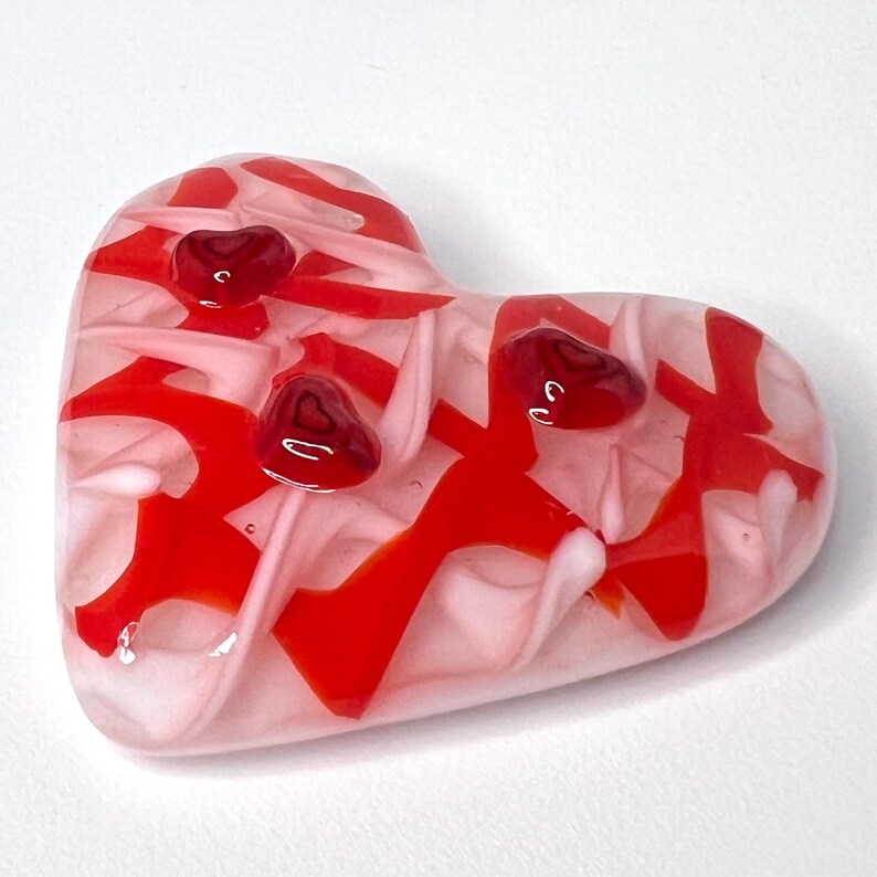 Fused Glass Pocket Heart Bright Red White Zigzag Murrini Romantic Hugs ...