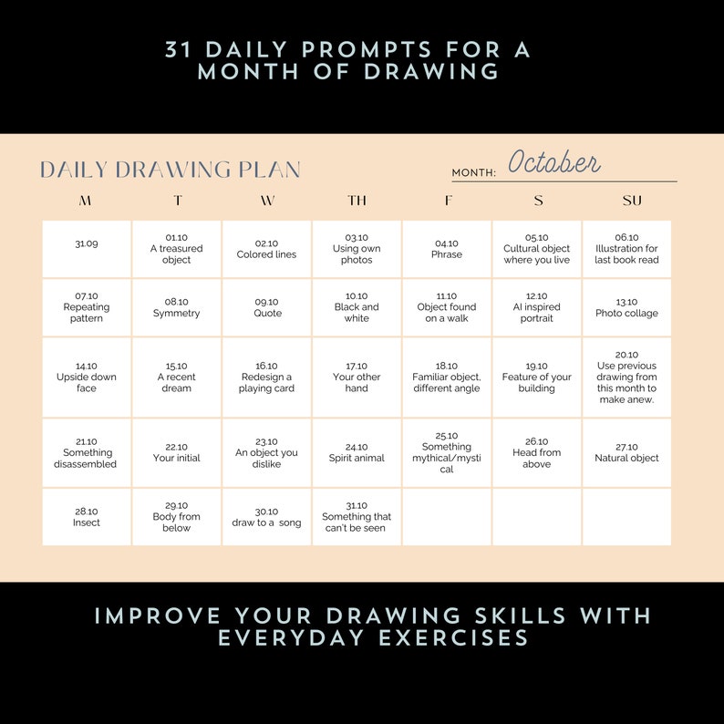 31 Day October Drawing Challenge With Prompts and Examples for ...
