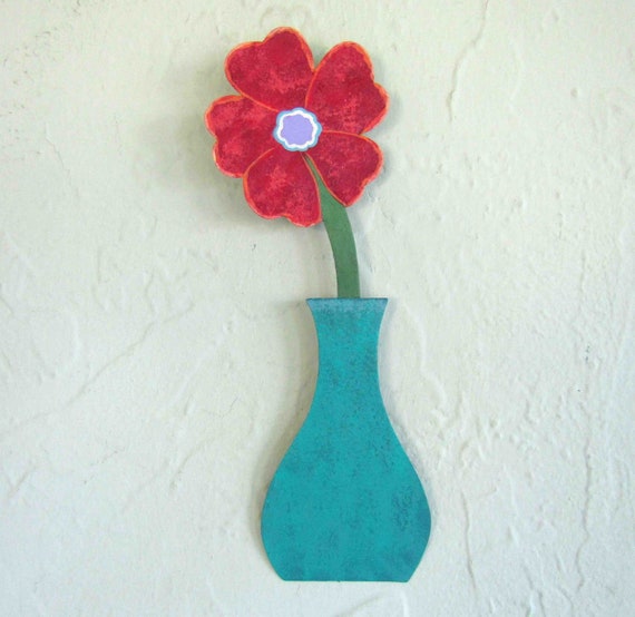 FLOWER ART Metal Wall Flower Sculpture Red Orange Teal - Etsy