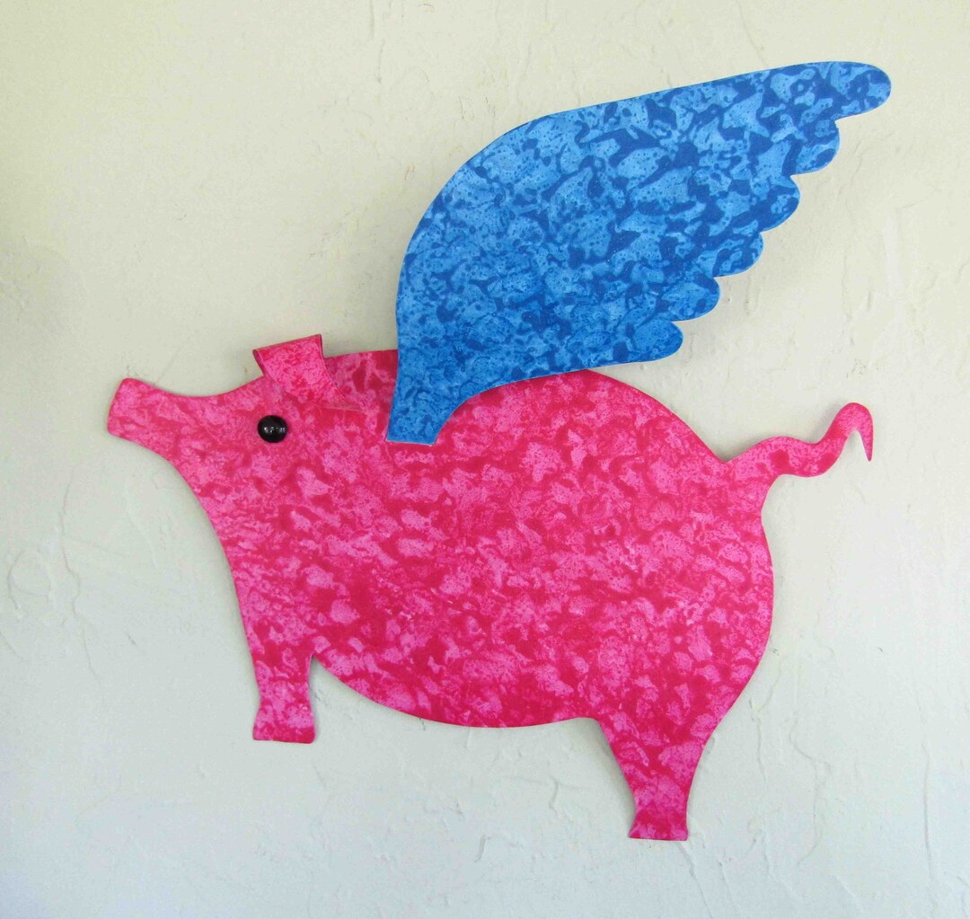 Flying Pig Metal Wall Sculpture When Pigs Fly Upcycled Metal Wall Art ...