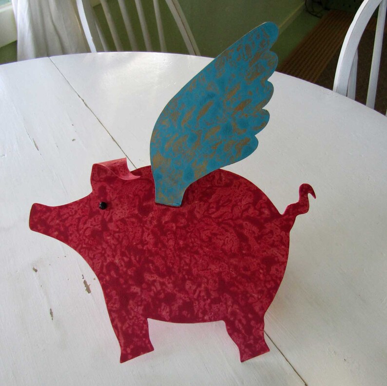 FLYING PIG Christmas Tree Topper Metal Art When Pigs Fly Coral | Etsy