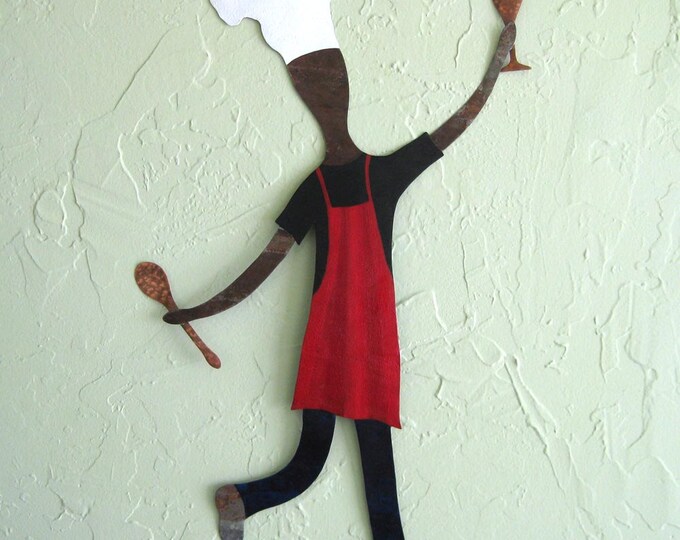 Kitchen Wall Art Decor Dancing Chef Guy With Wine Repurposed Metal ...