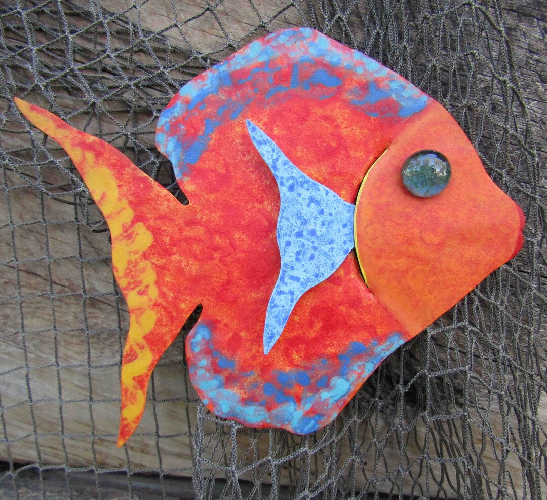 Fish Art Metal Wall Sculpture Painted Fish Art Beach House Coastal Wall ...