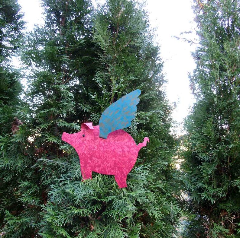 FLYING PIG Christmas Tree Topper Metal Art When Pigs Fly Coral | Etsy