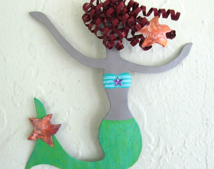 Mermaid Art Metal Sculpture Bathroom Kitchen Recycled Metal Wall Decor ...