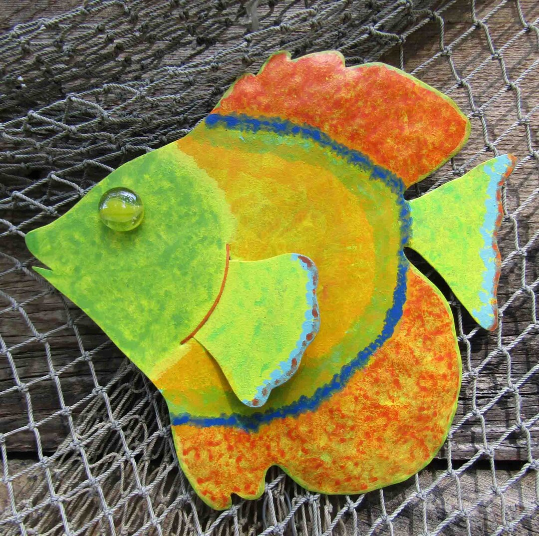 Fish Art for the Wall Orange Lime Green Original Tropical Fish for Bath ...