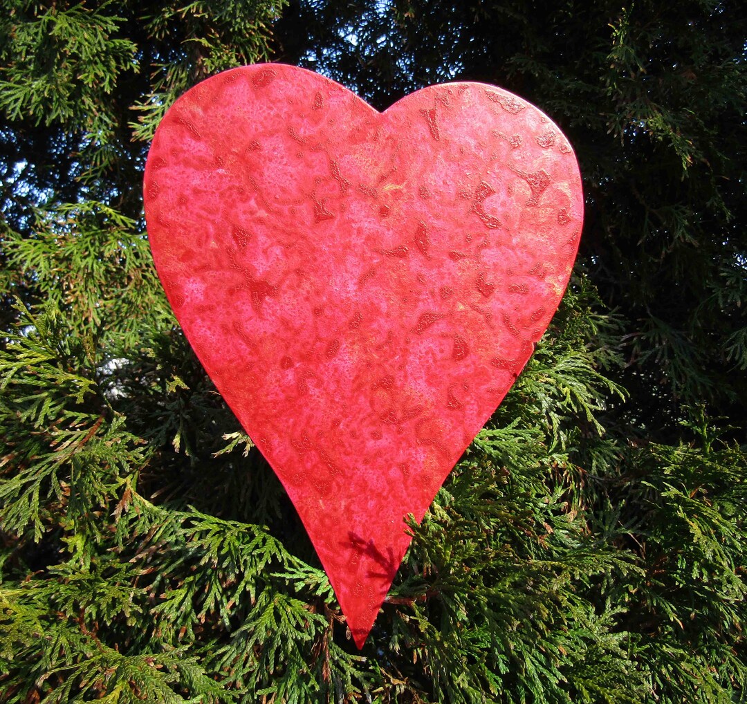 Heart Tree Topper Red Gold Metal Christmas Heart Handmade Ornament ...