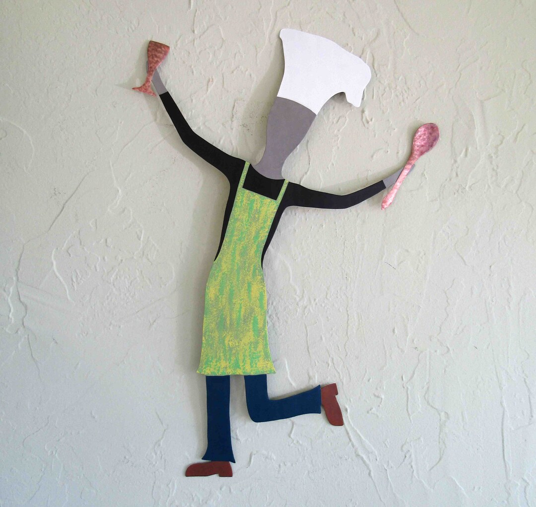 Chef Wall Art Metal Sculpture Male Chef Kitchen Guy Gift Lime Green ...