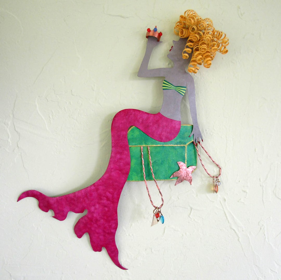 Mermaid Art Metal Wall Sculpture Treasure Chest Mermaid Beach House ...