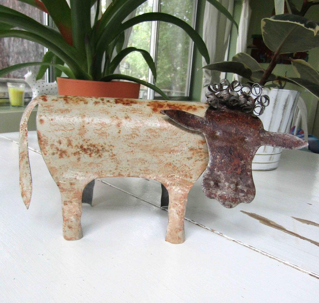 Rustic Cow Free Standing Table Top Folk Art Recycled Metal - Etsy