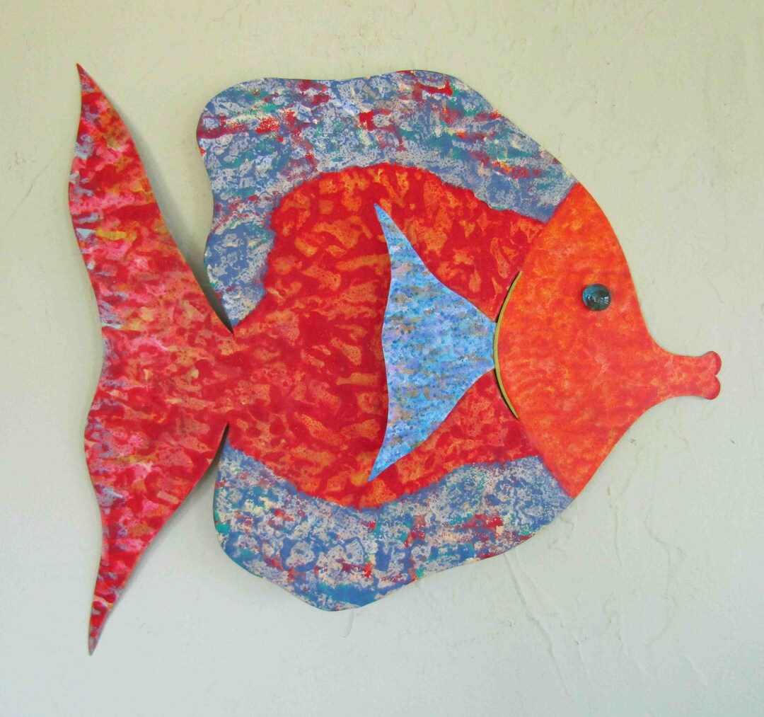 Large Fish Art Metal Wall Art Sculpture Bathroom Beach House Art Red ...