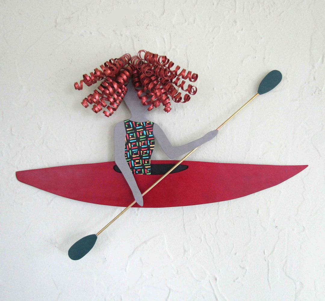 Kayak Art Metal Wall Sculpture Water Sports Lady Kayaker Red Gift for ...