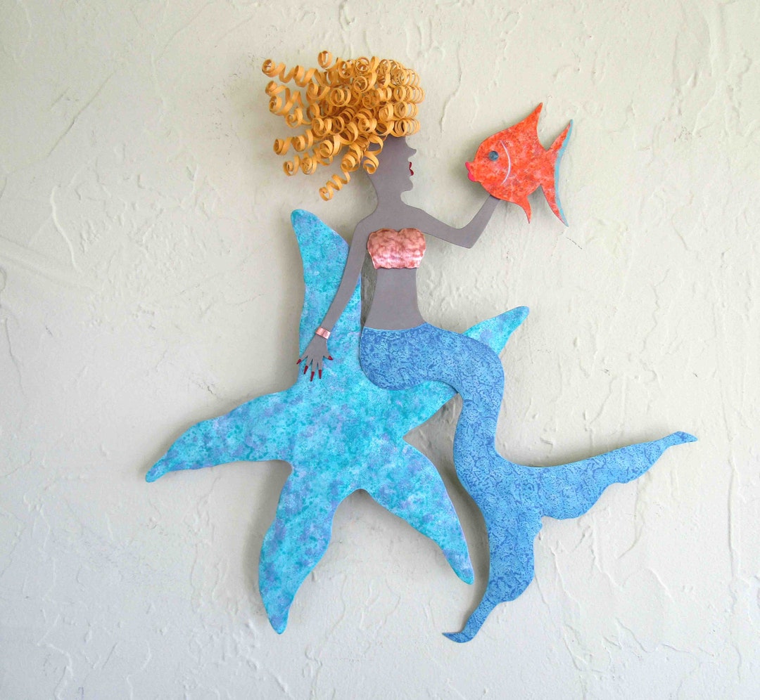 Mermaid Wall Art Large Ocean Art Original Metal Sculpture Bathroom Art ...