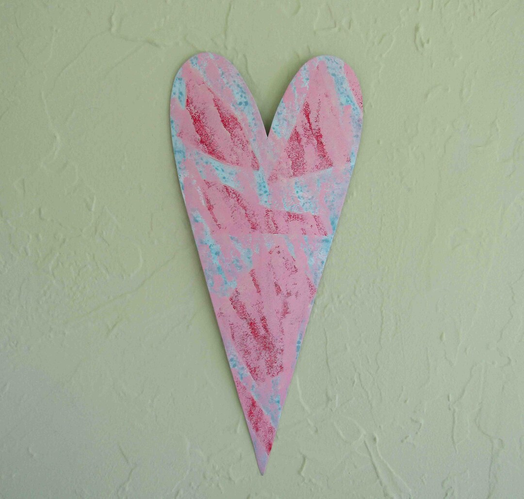 Abstract Metal Heart Wall Art: Sky Blue & Pink, 6x16 - Etsy