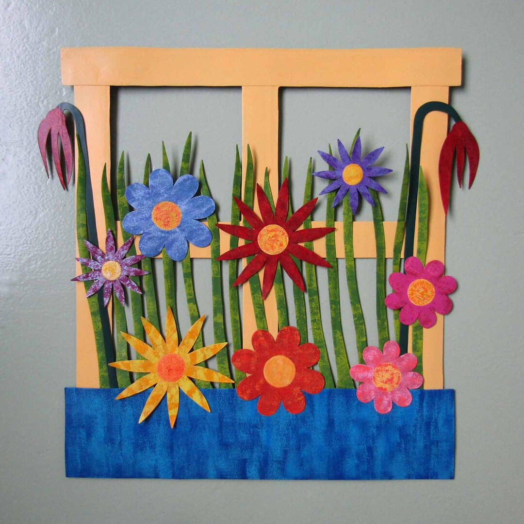 FLOWER ART Metal Wall Art Colorful Window Box Art Kitchen Outdoor Patio ...