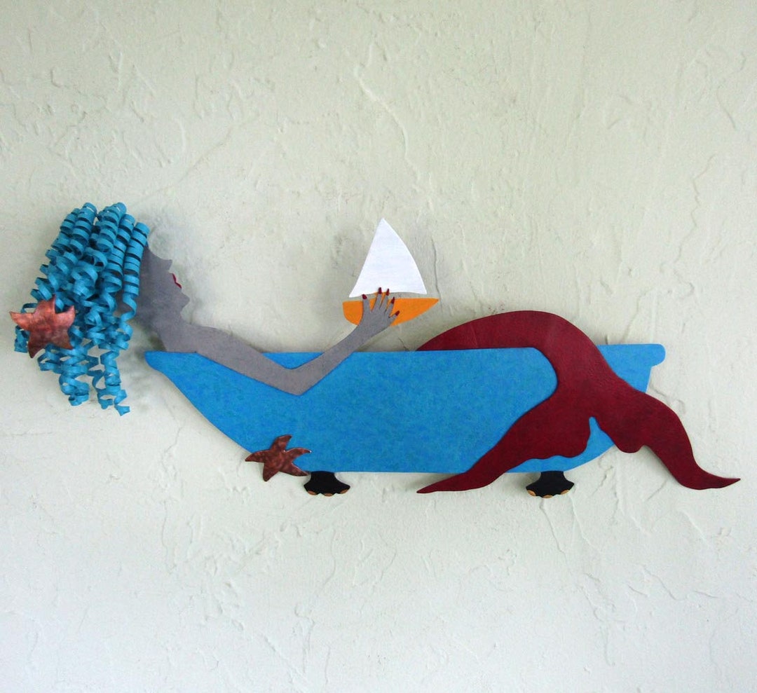 Mermaid Bathroom Art Metal Mermaid Sculpture Bathtub Ocean Wall Art ...