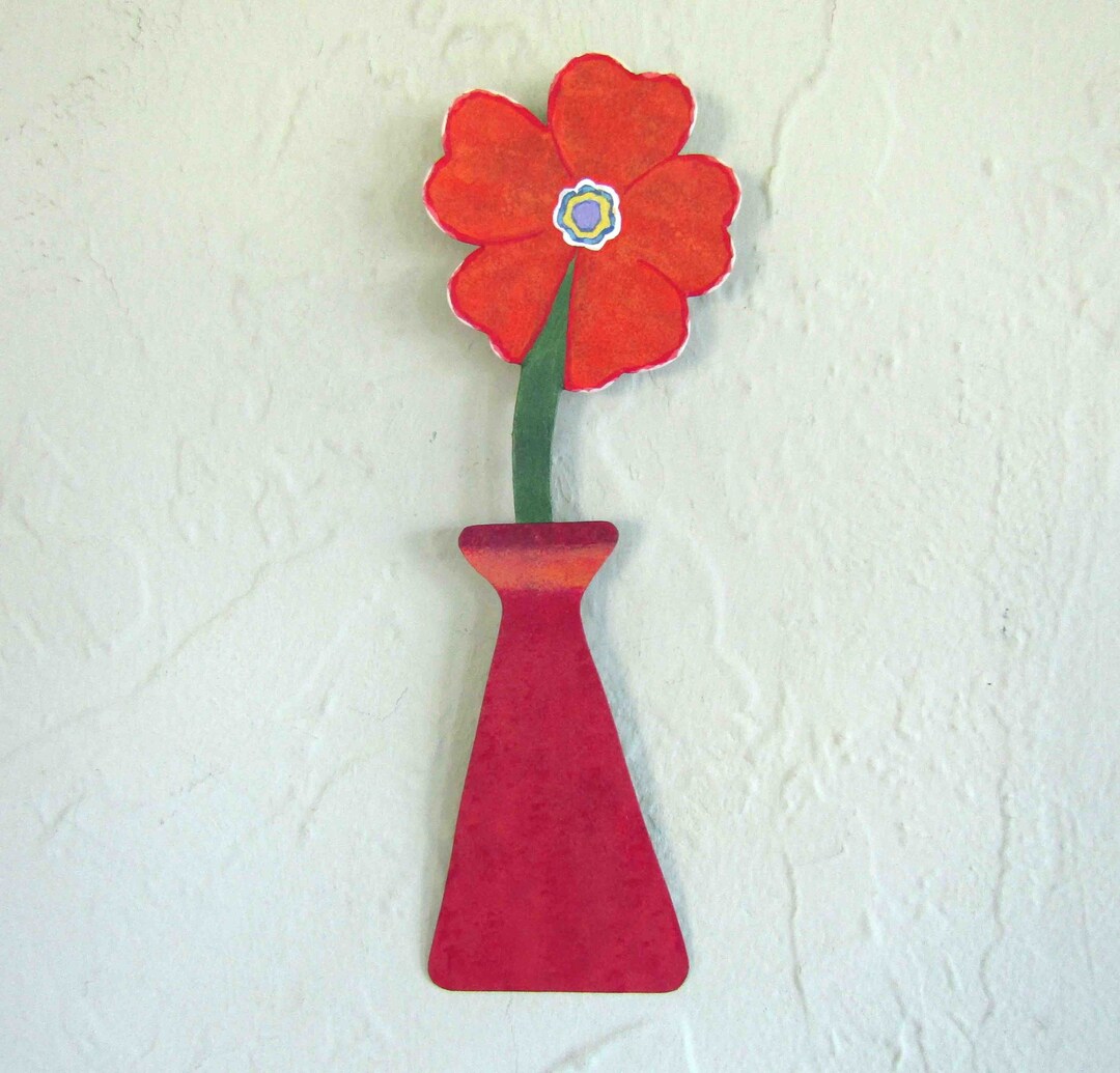 Flower Art Sculpture Metal Wall Flower Sculpture Red Orange Recycled ...
