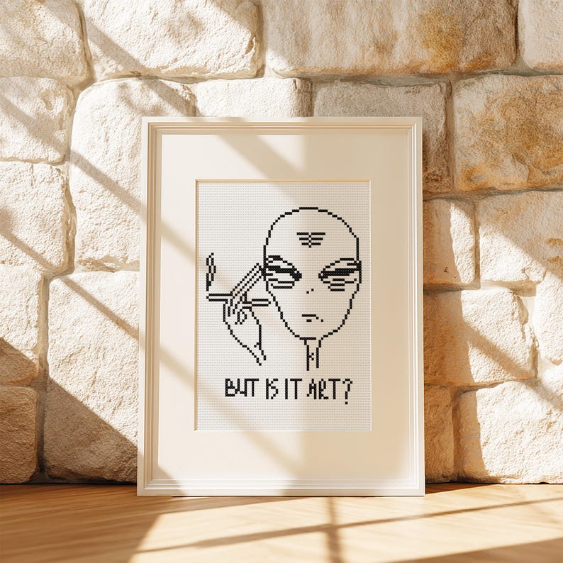 Funny Art Critic Alien Cross Stitch Pattern, Space Alien UFO Embroidery ...
