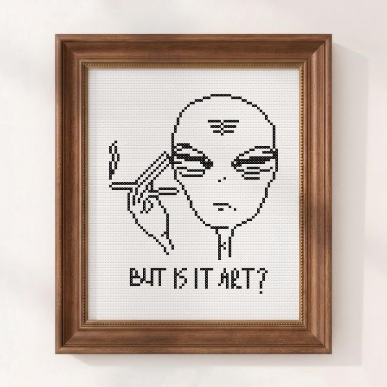 Funny Art Critic Alien Cross Stitch Pattern, Space Alien UFO Embroidery ...