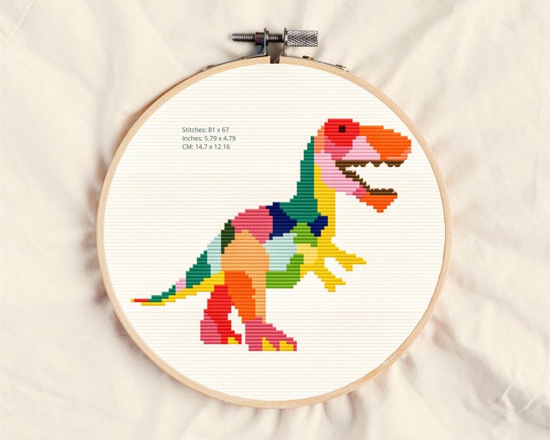 T-rex Dinosaur Cross Stitch Pattern Instant PDF Download Beginner ...