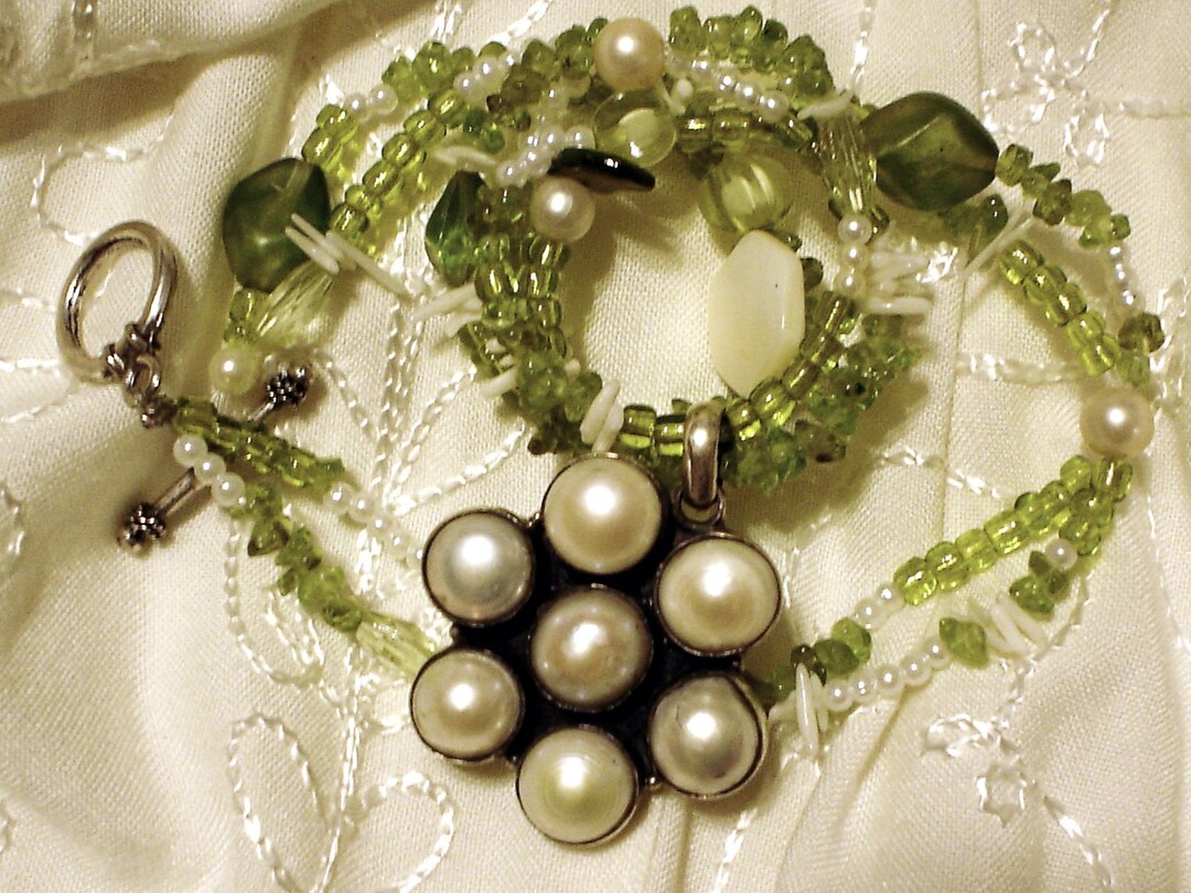 SALE Fair Trade Pearl and Bright Green Peridot Mermaid Necklace - Etsy