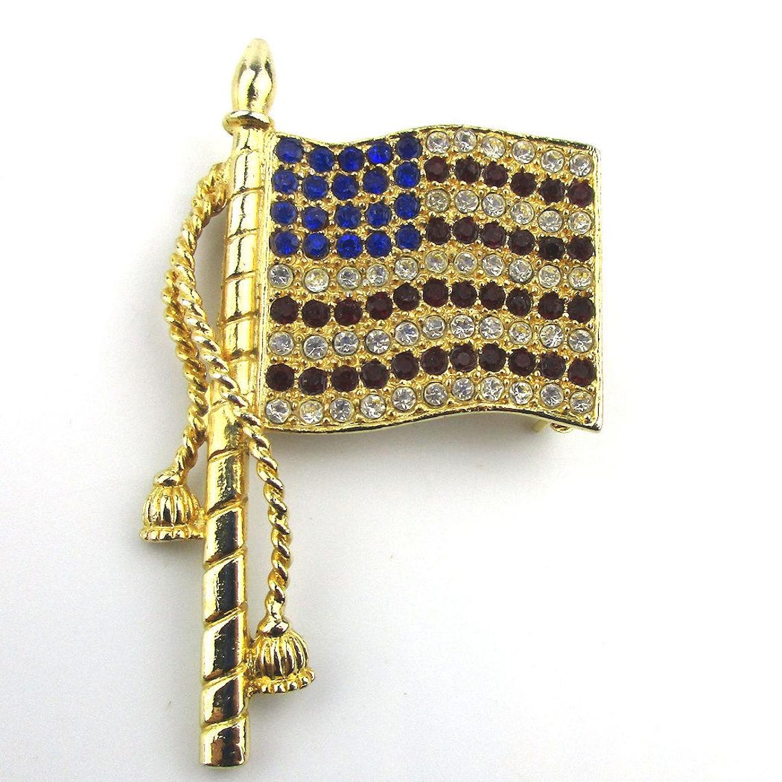 Vintage Crystal Rhinestone American Flag Pin - Etsy