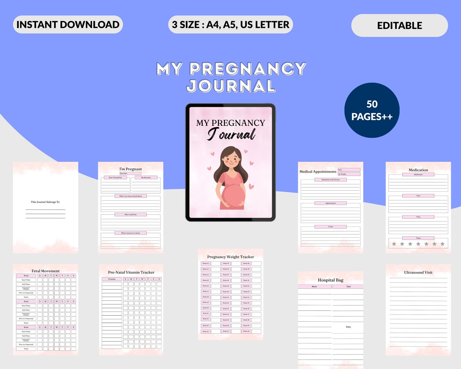 My Pregnancy Journal | Digital & Printable | Bump Tracker, Weekly ...
