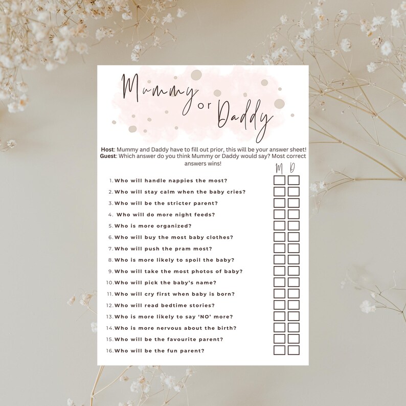 Mummy or Daddy Baby Shower Game Cards | Fun Baby Shower Activity ...