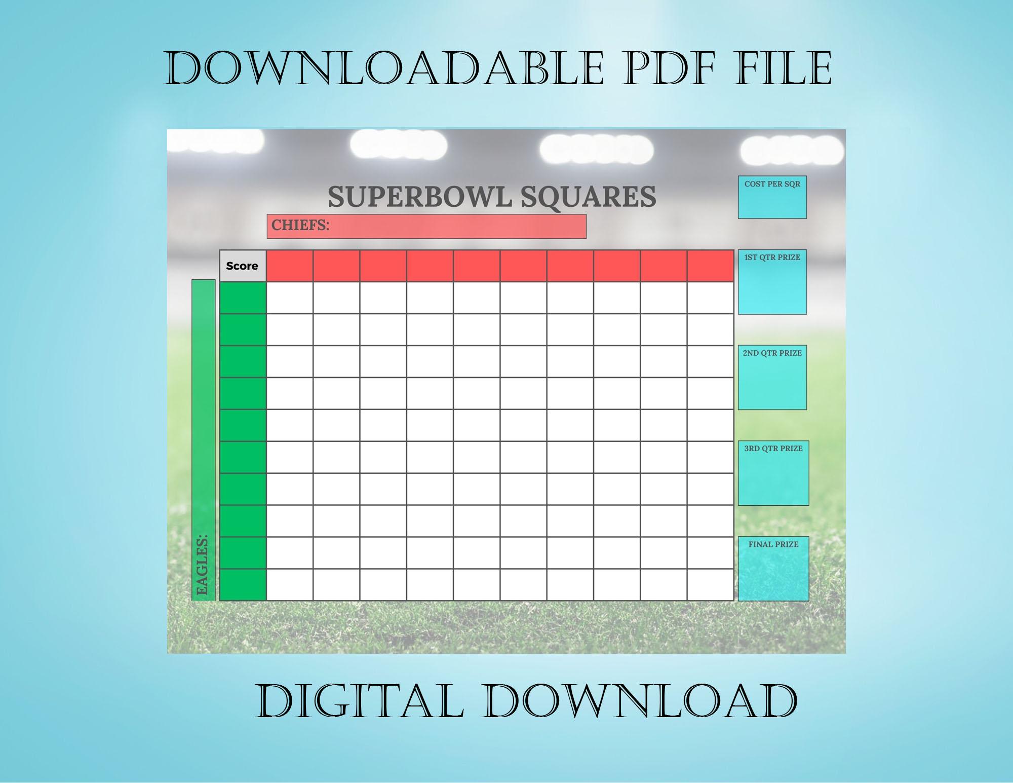 Super Bowl Squares 2025 - Chiefs Eagles - Super Bowl 59 - Super Bowl ...