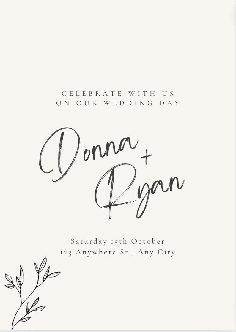 Wedding Invitation Template, Printable Wedding Invitation, Minimal ...