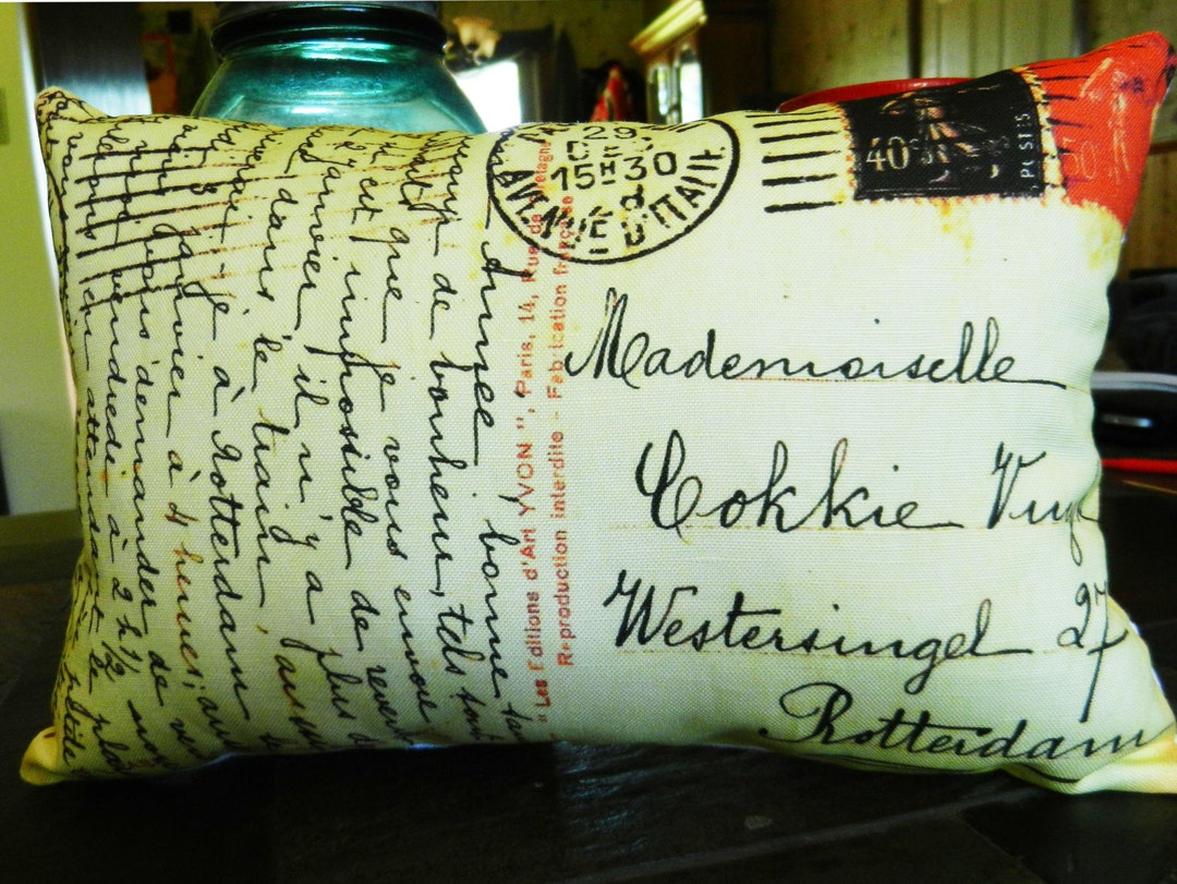 French Postcard Pillow, Antique Postcard Pillow, Cottage Chic French ...