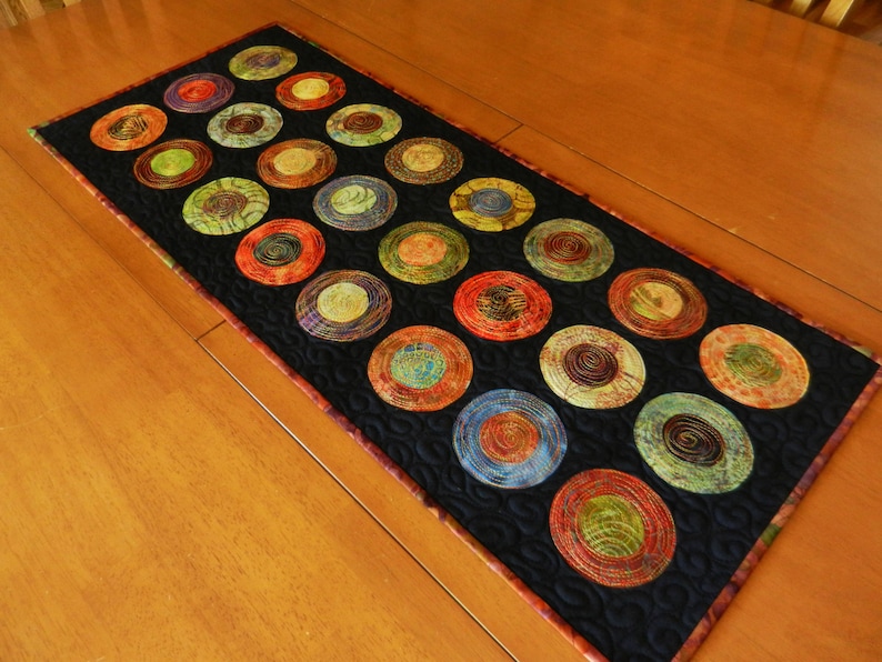 Modern Table Runner Batik Circle Table Runner Quilted | Etsy