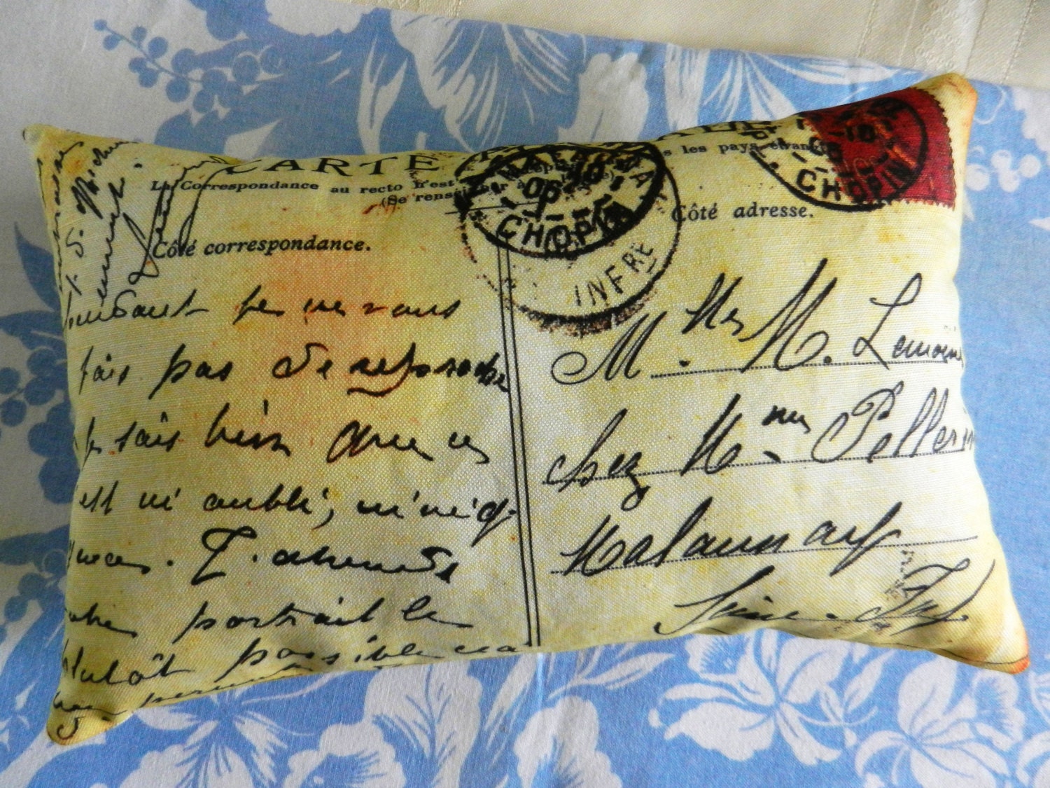 French Postcard Pillow, Cottage Chic French Country Shabby Chic ...