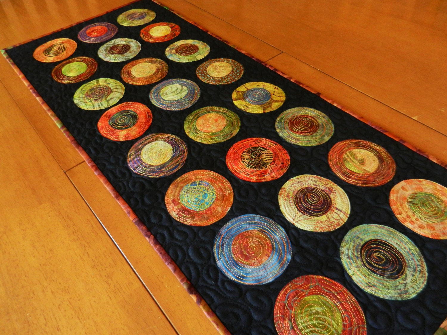 Modern Table Runner Batik Circle Table Runner Quilted - Etsy