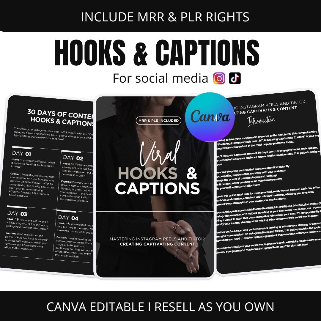 30-day Viral Hooks Guide for Instagram & Tiktok: Editable Canva ...