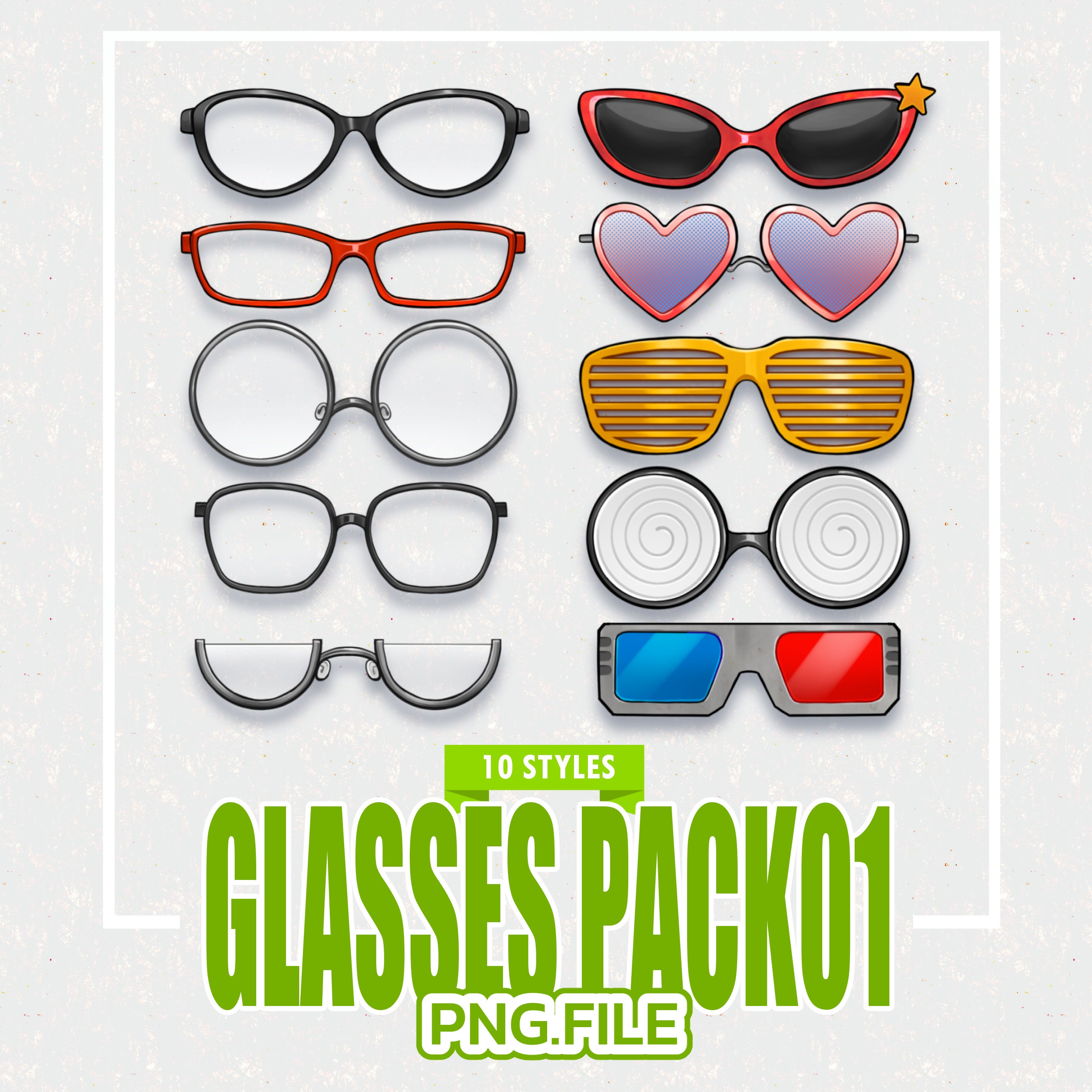 Vtuber Assets - 10styles Glasses Pack01 | Png.file - Etsy