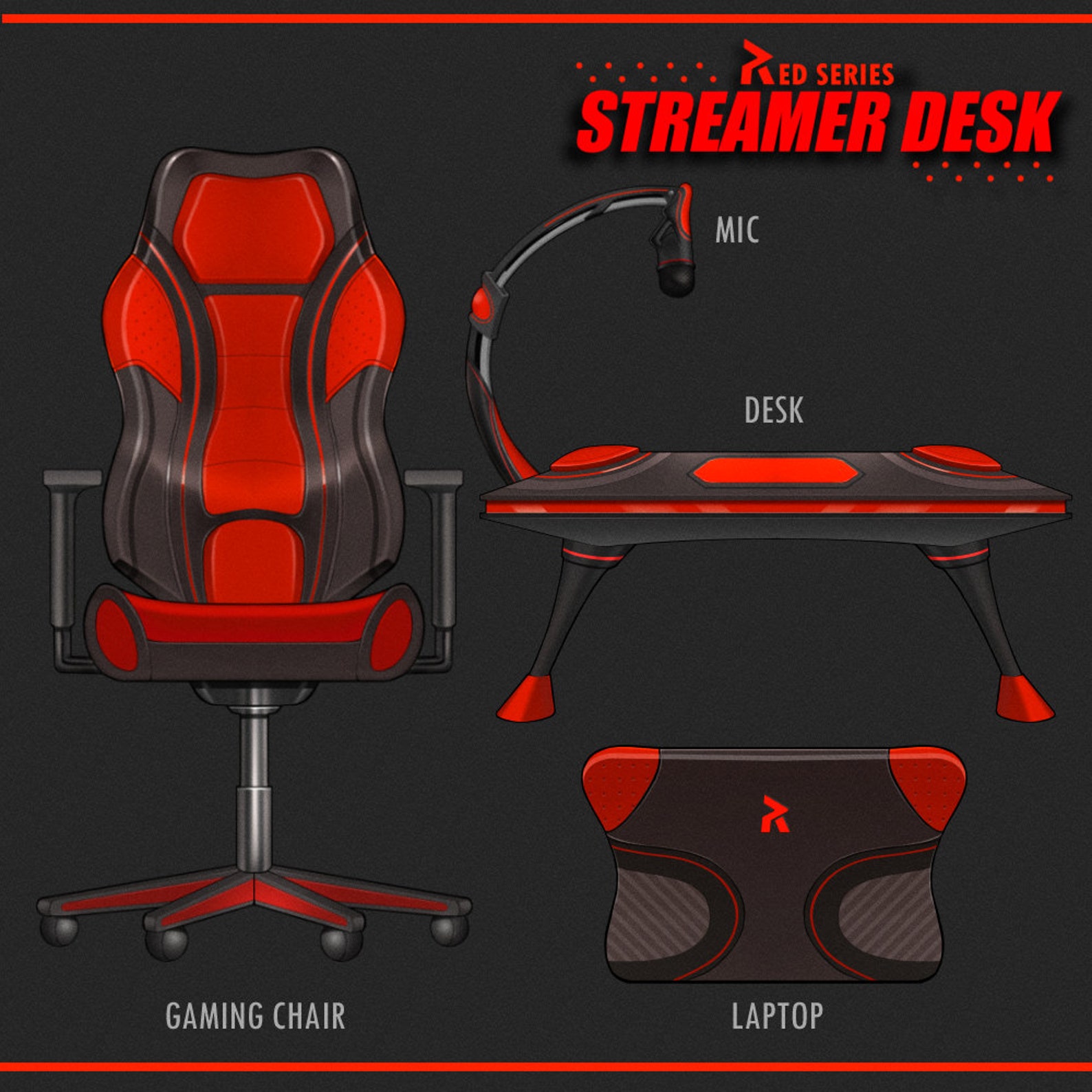 Vtuber Assets - Streamer Desk/gaming Chair「red Series」+ Background - Etsy