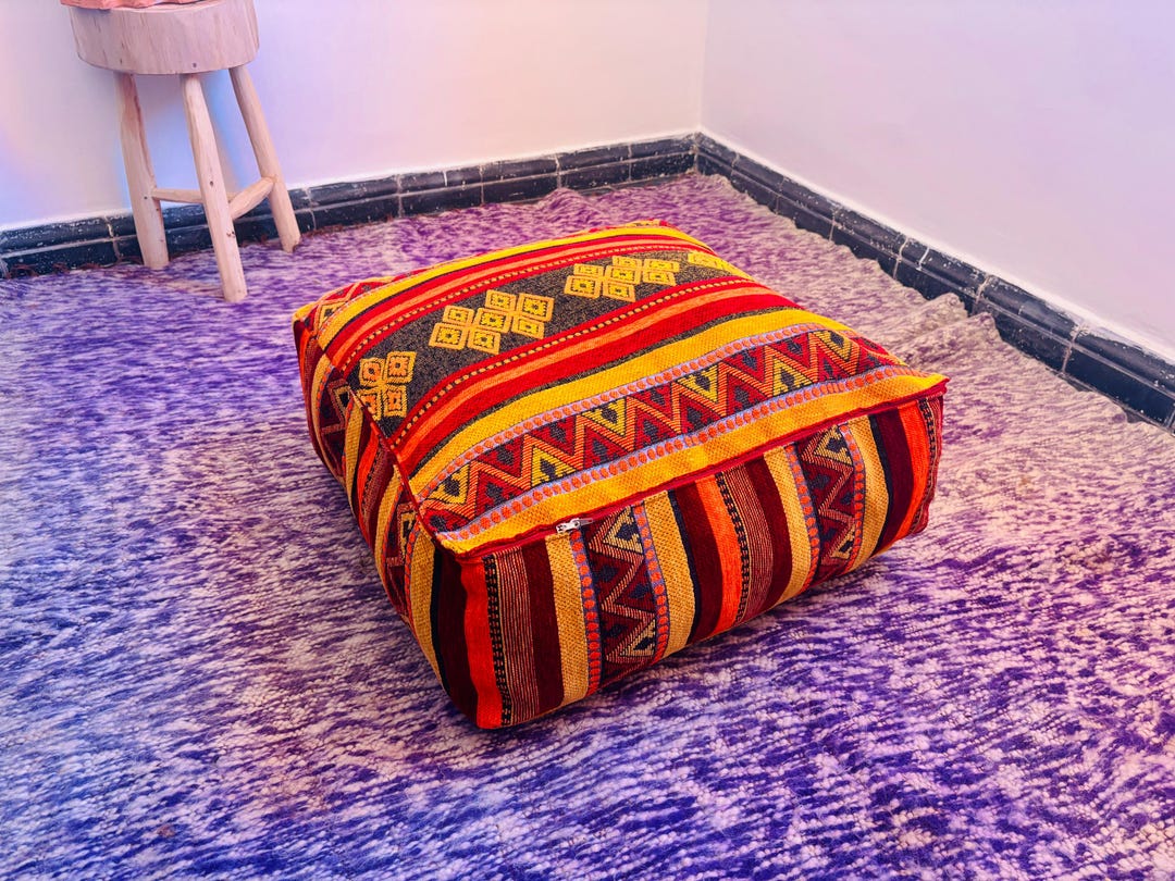 MOROCCAN Poof,red Berber Poof,morrocan Floor Pouf,square Pouf, Yoga ...