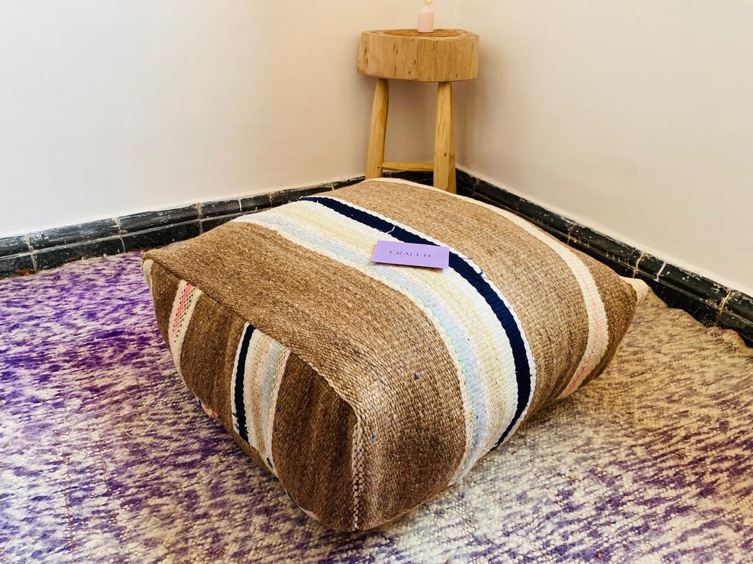 Moroccan Boho Pouf, Moroccan Boho Stool Ottoman, Vintage Cushion ...