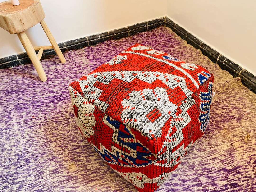 MOROCCAN Poof,red Berber Poof,morrocan Floor Pouf,square Pouf, Yoga ...