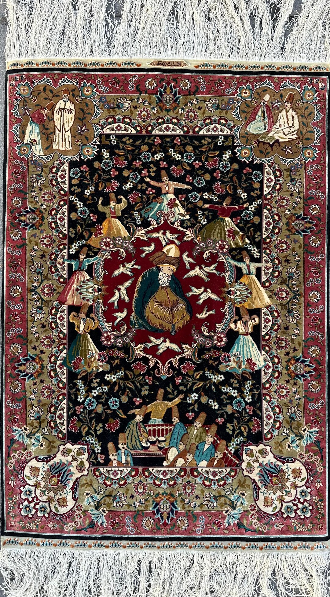 Handwoven Turkish Silk Carpet – Rumi Mevlana Design, Collector Quality ...