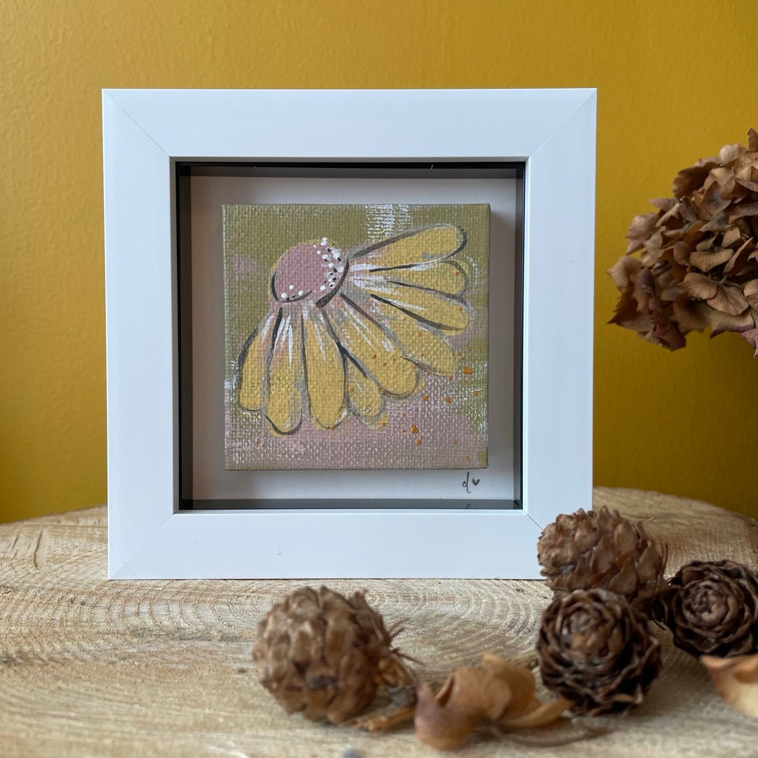 Botanical Art Inspired Framed Mini Canvas Daisy Bloom Painting - Etsy