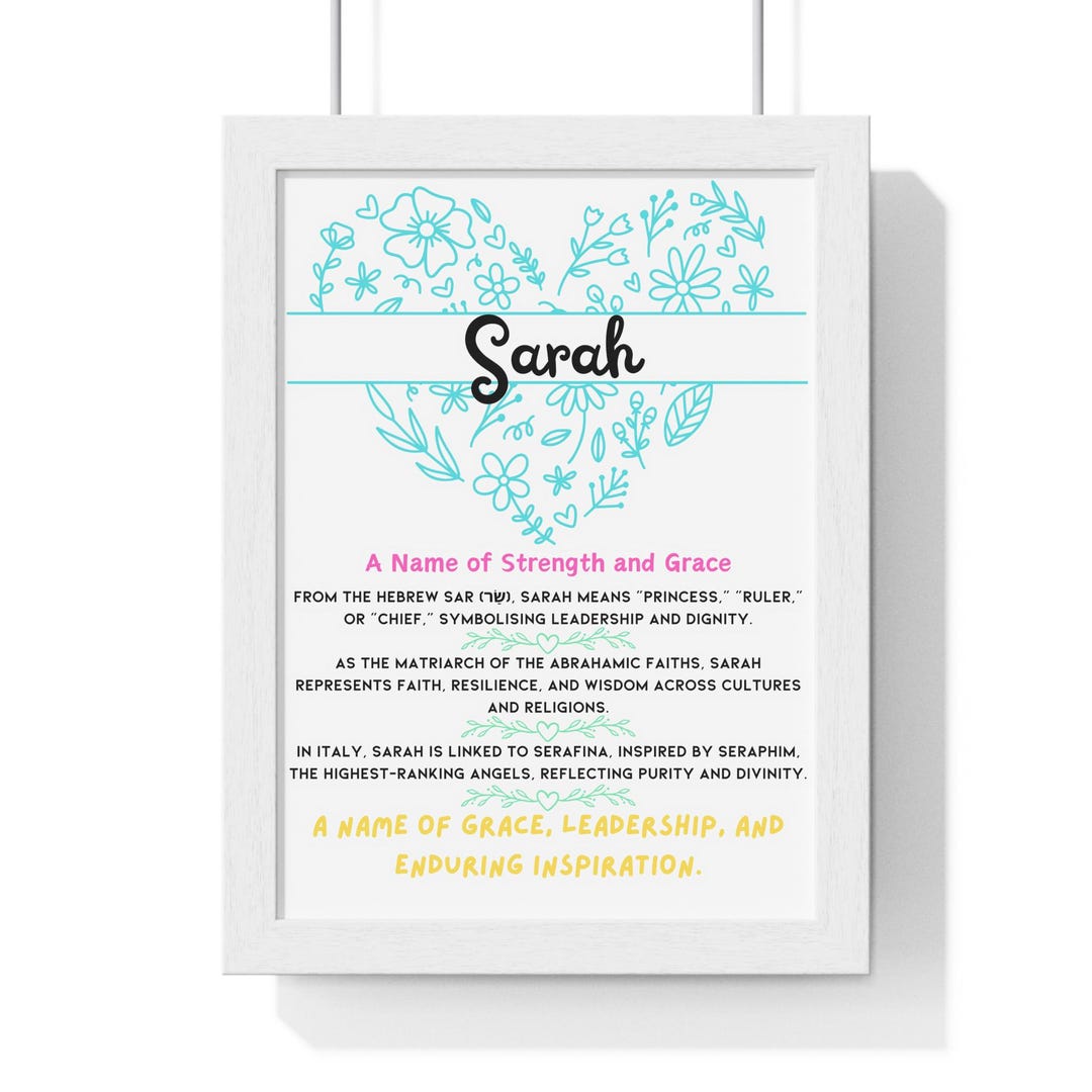 Sarah Name Meaning Poster A4 Digital Download Personalised Elegant Wall ...