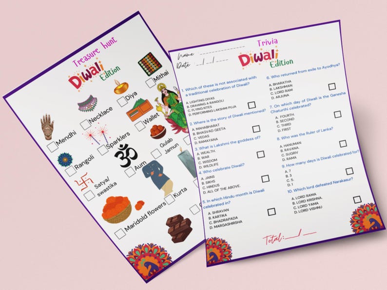 Diwali Games Bundle With Answer Sheets customisable Digitally Perfect ...