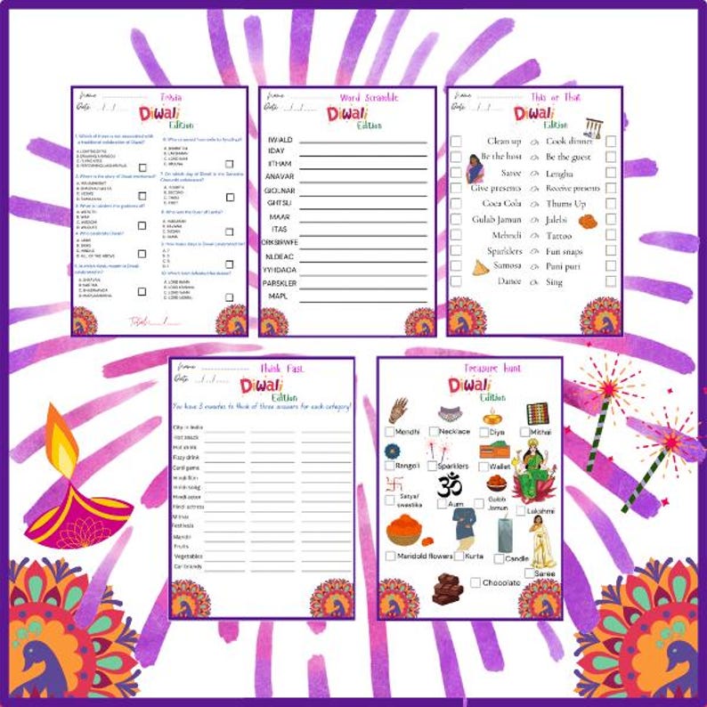 Diwali Games Bundle With Answer Sheets customisable Digitally Perfect ...