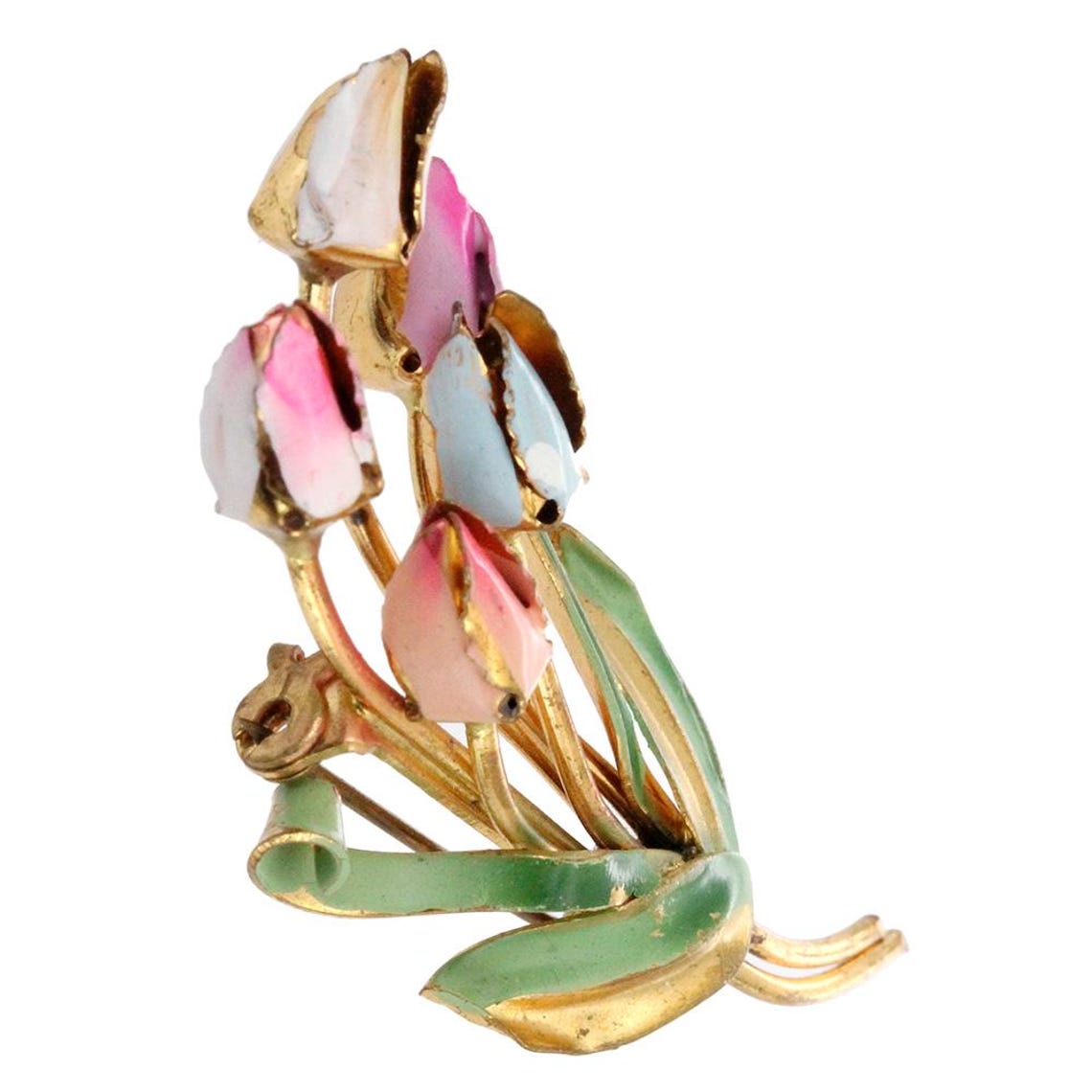 Vintage Antique Austrian Brooch Pin Enameled Pastel Tulips Flowers - Etsy